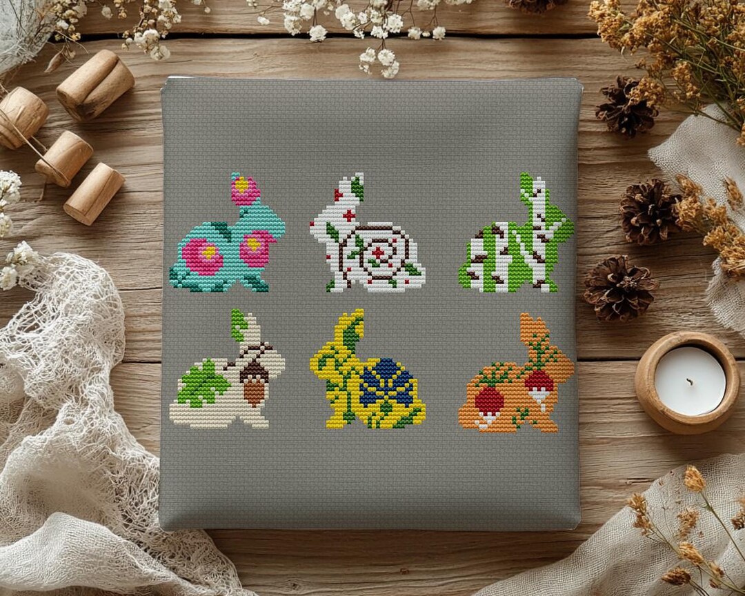 Spring Rabbits Cross Stitch Pattern: Floral Bunny Sampler (PDF Download ...