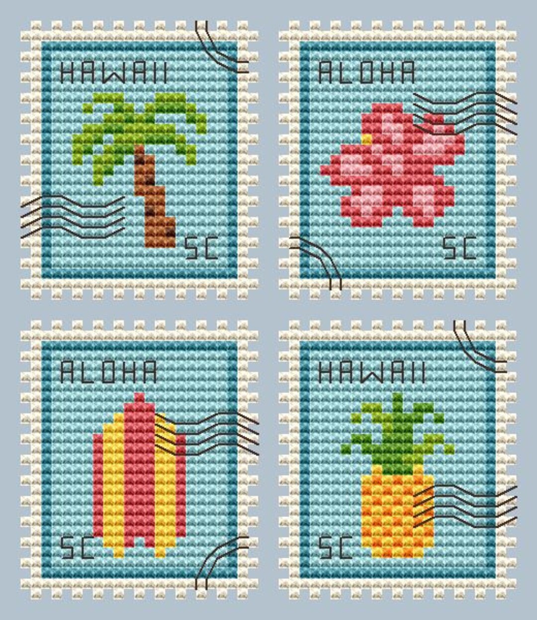 Hawaiian Postage Stamps Cross Stitch Pattern Palm Cross Stitch ...