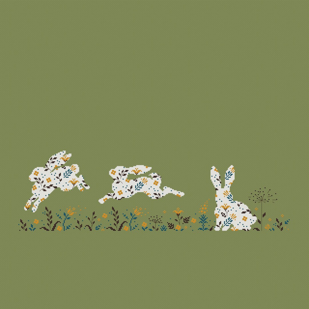 Spring Rabbits Cross Stitch Pattern Hare Cross Stitch Floral - Etsy