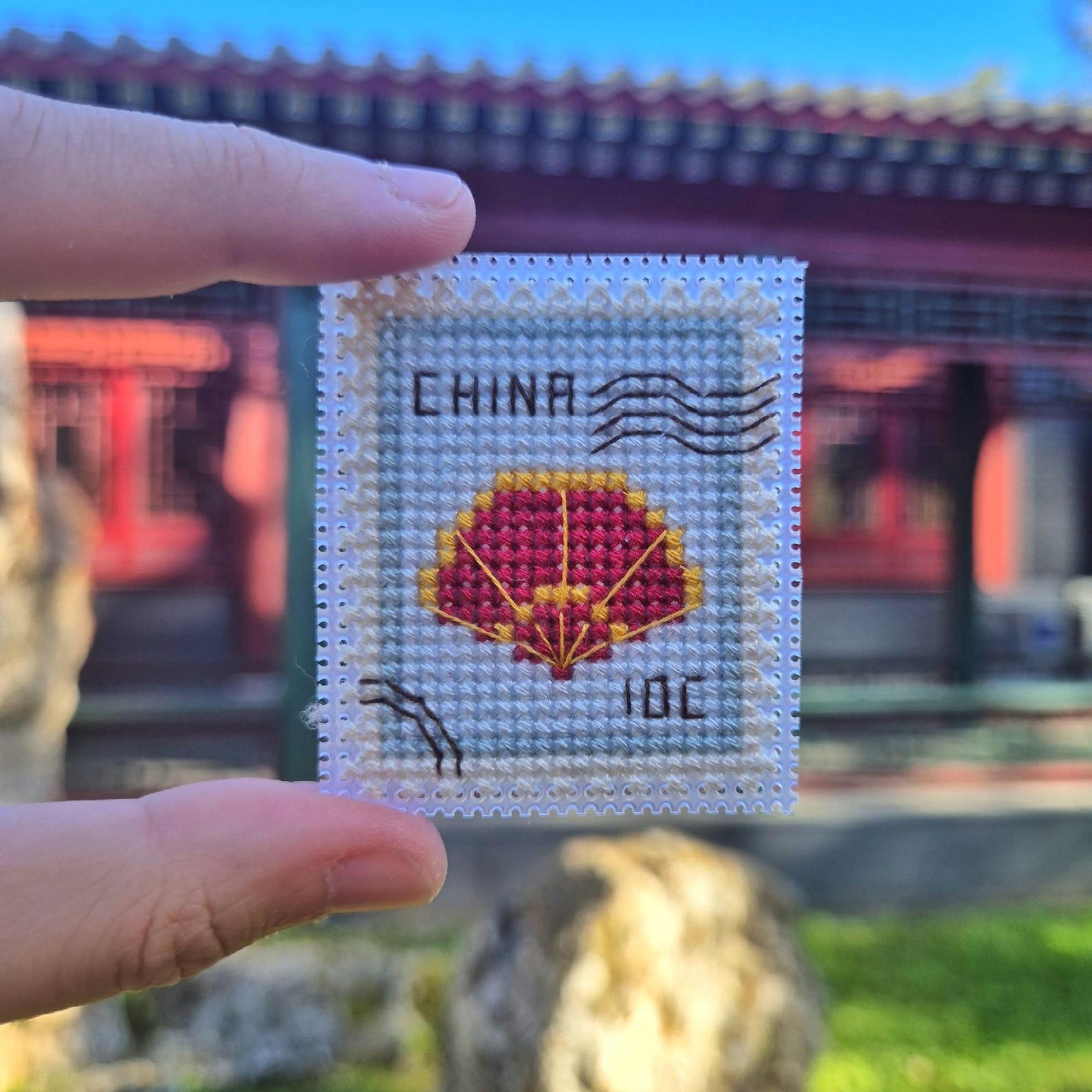 Chinese Postage Stamps Cross Stitch Pattern: Lantern, Koi, Pagoda (PDF ...