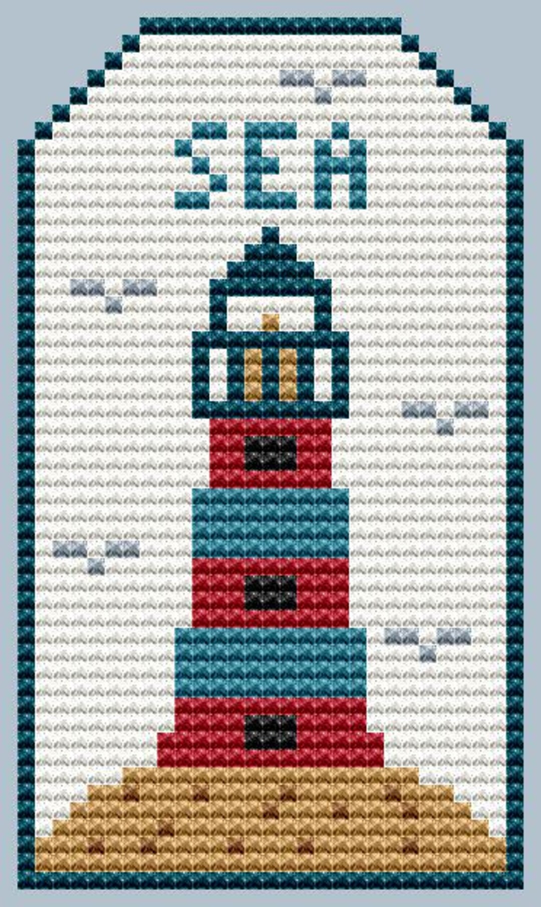 Lighthouse Tag Cross Stitch Pattern Seascape Cross Stitch Summer Lighthouse Pattern Primitive ...
