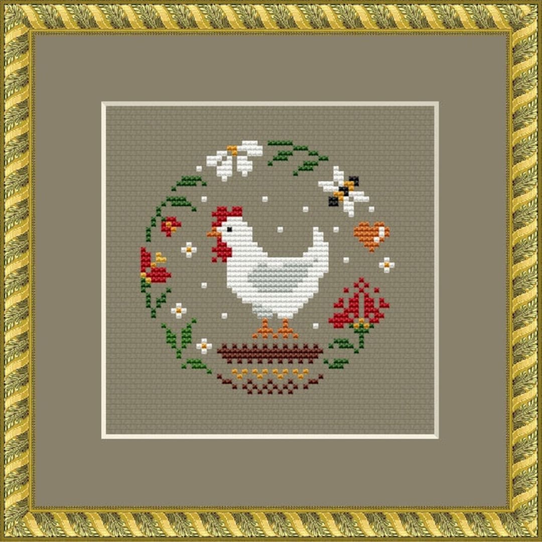 Wreath With Chicken Cross Stitch Pattern Hen Cross Stitch Spring Cross ...