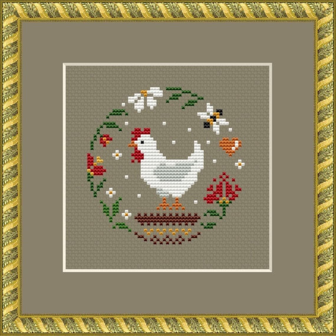 Wreath With Chicken Cross Stitch Pattern Hen Cross Stitch - Etsy