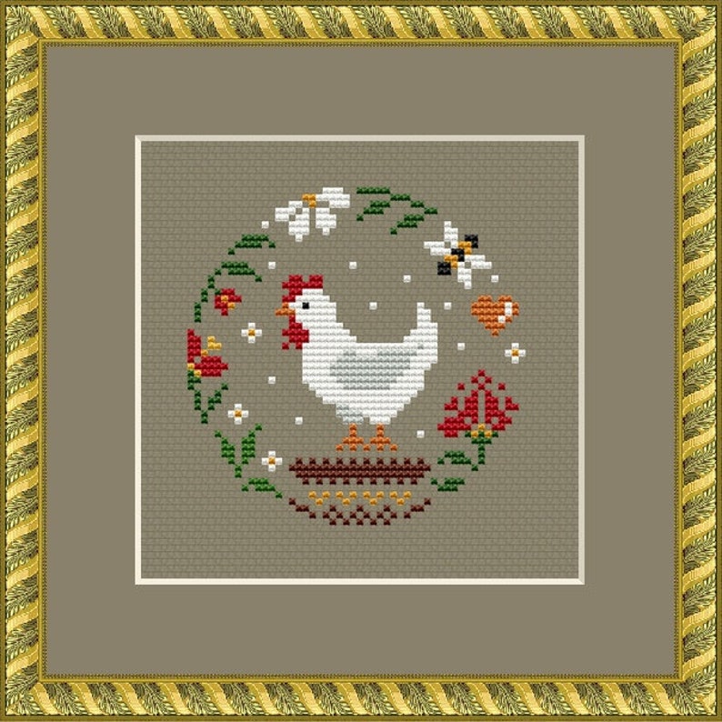 Wreath With Chicken Cross Stitch Pattern Hen Cross Stitch - Etsy