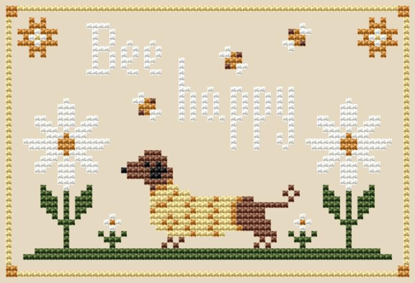 Bee Happy Cross Stitch Pattern Cute Dog Pattern Funny Dachshund Summer ...