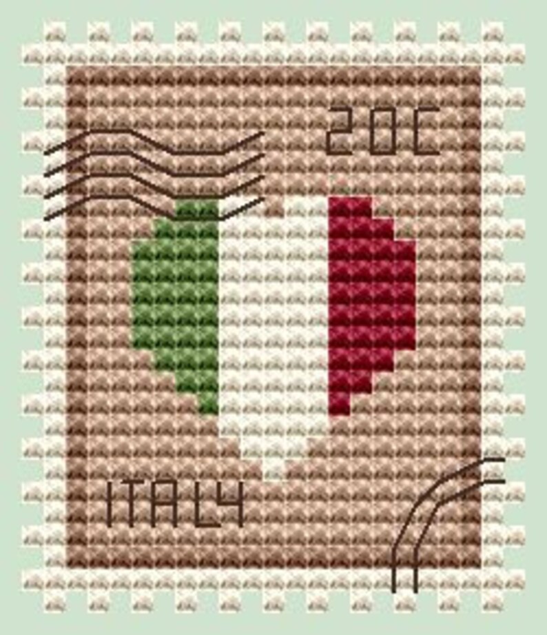 Italy Postage Stamp Cross Stitch Pattern Italy Flag Cross Stitch ...