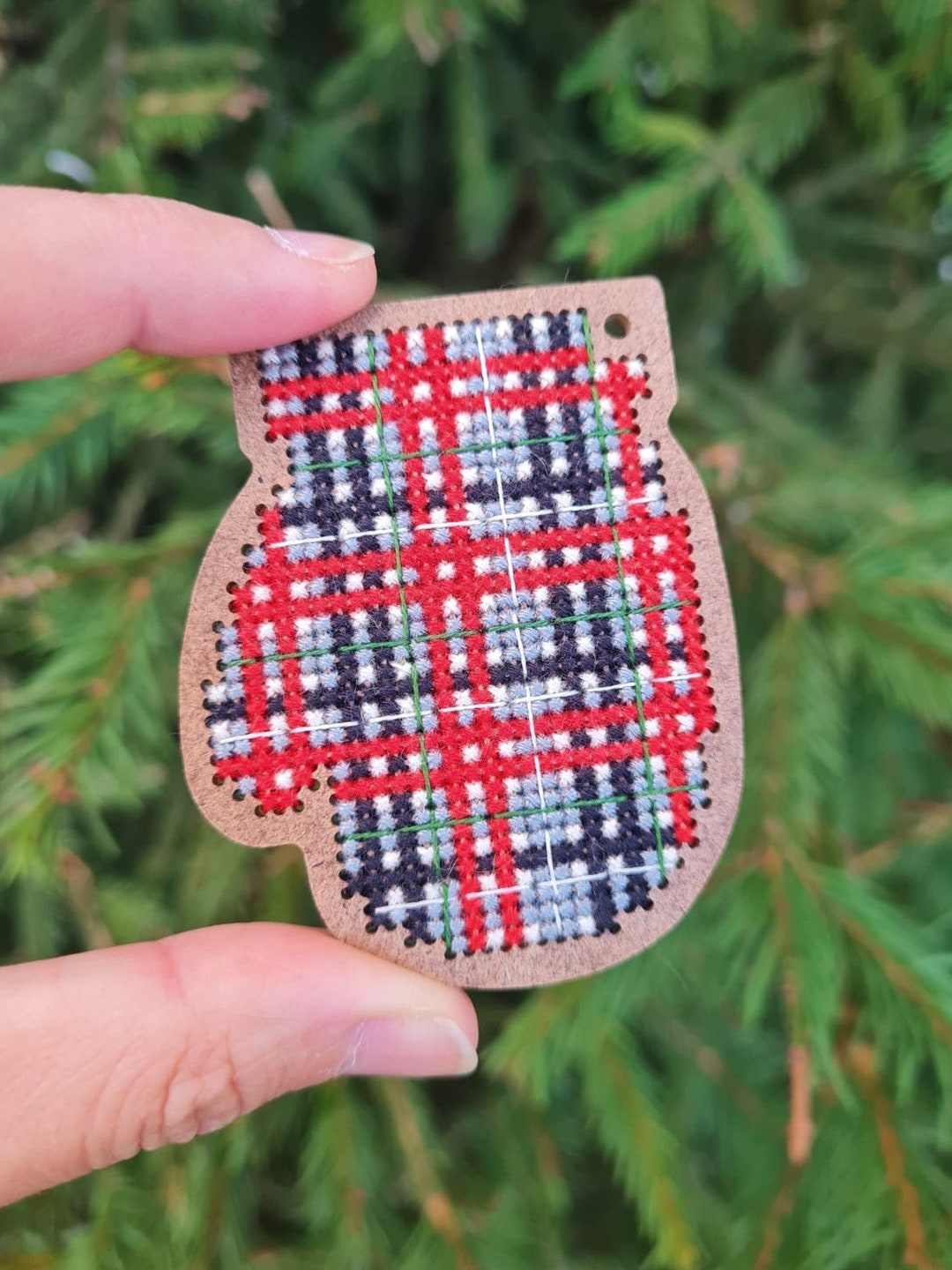 Christmas Mitten Cross Stitch Pattern Plaid Mitten Tiny Cross Stitch Winter Cross Stitch ...