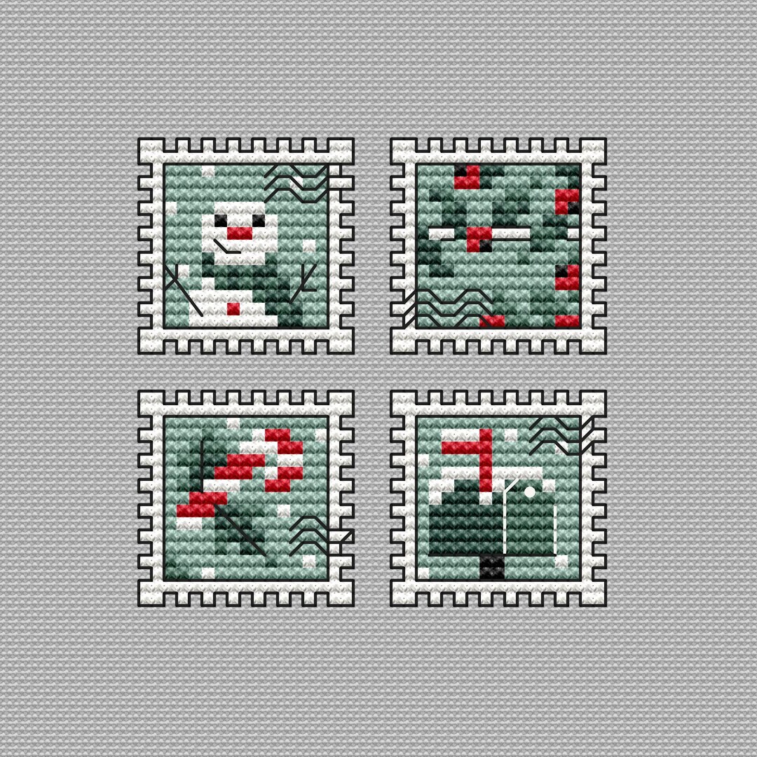 Cozy Winter Postage Stamps Cross Stitch Pattern Snowman Cross Stitch ...