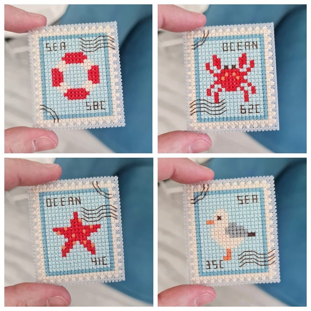 Sea Postage Stamps Cross Stitch Pattern Sea Animal Marine Cross Stitch ...