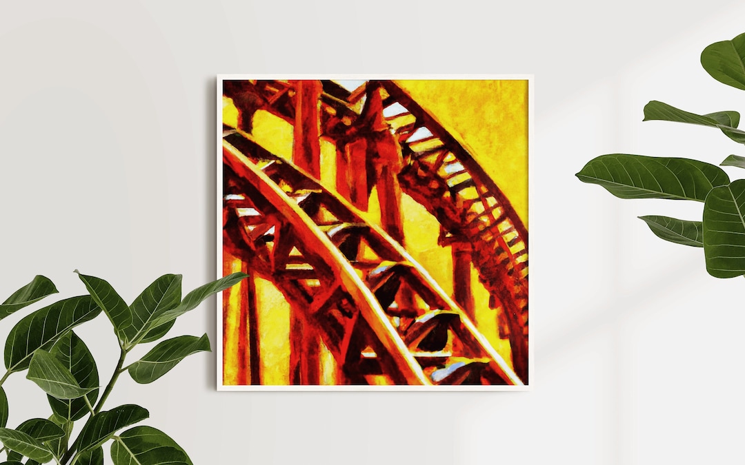 Roller Coaster Inspired Oil Painting Squared Theme Park Art Digital ...