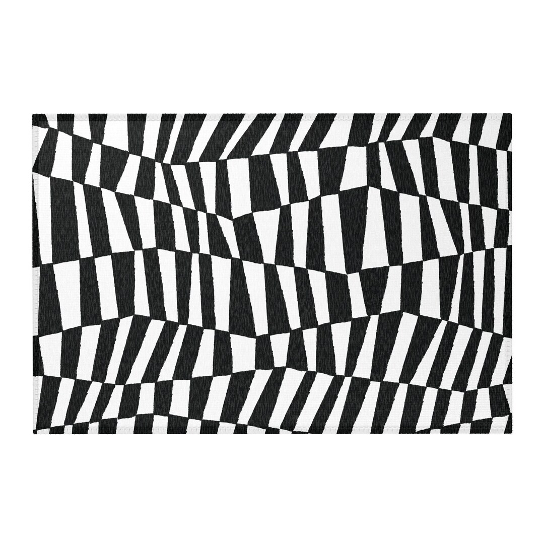 Black and White Abstract Geometric Pattern Area Rug. %100 Polyester One ...