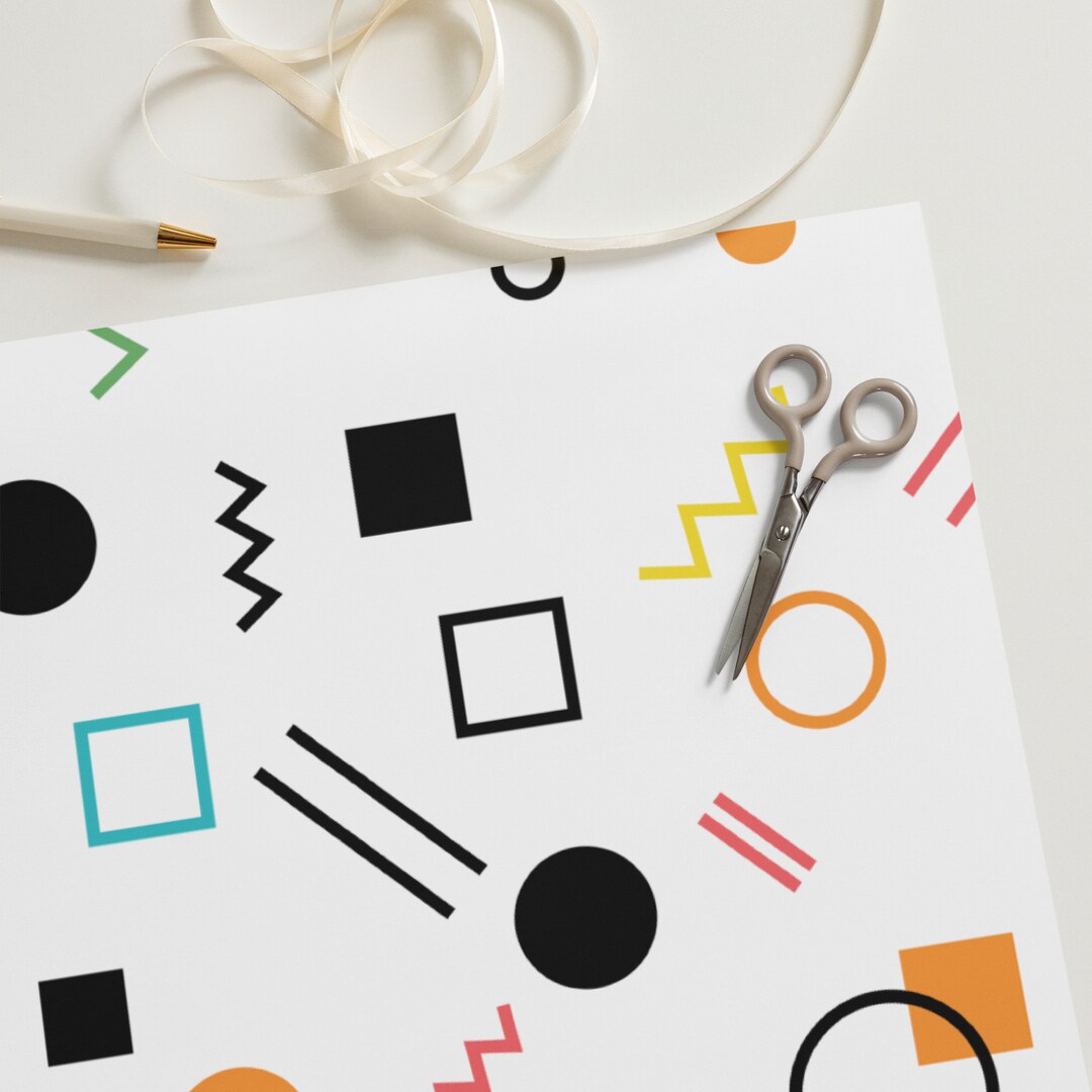 Memphis Style Wrapping Paper Sheets, Playful Graphic Gift Wrap ...