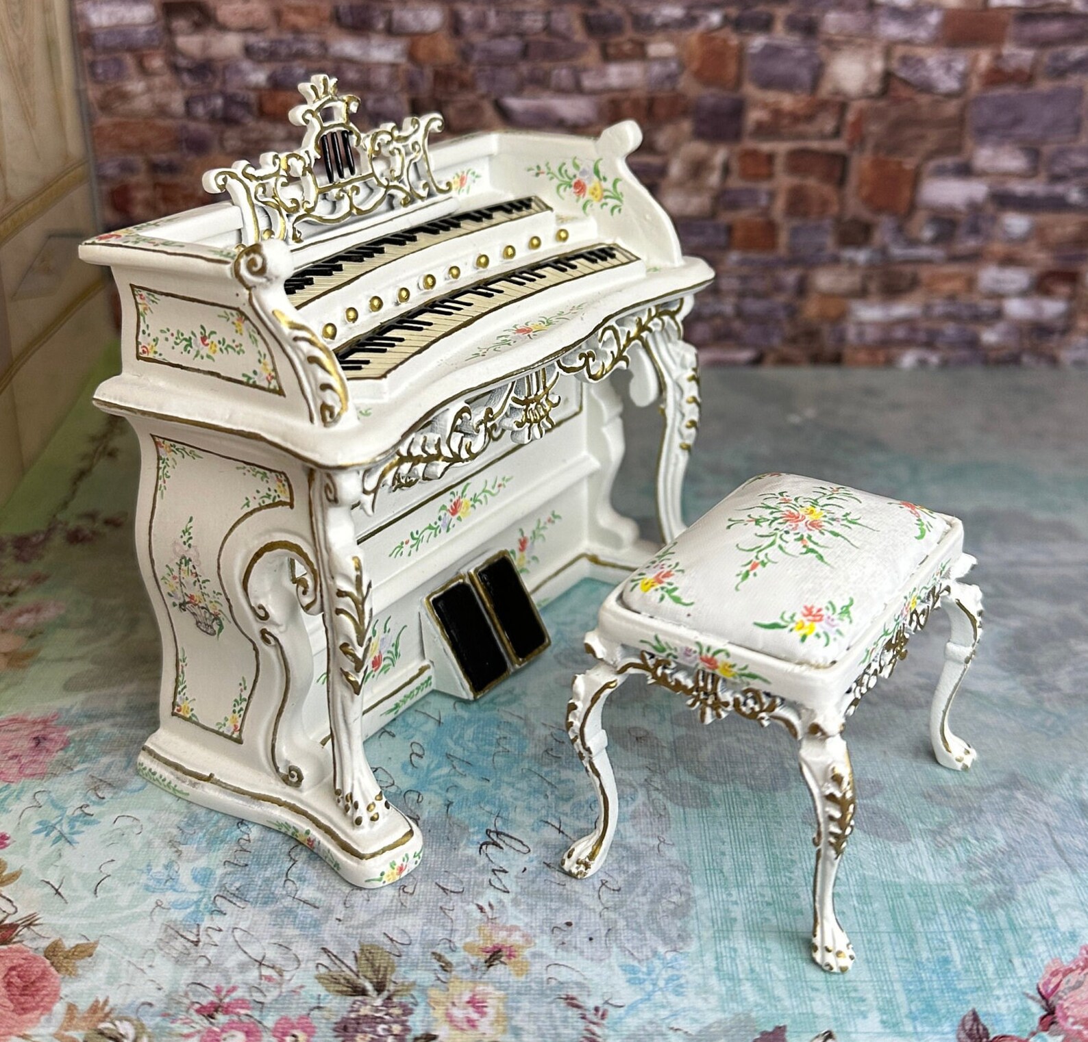 Stunning Miniature Dollhouse Replica Fantasy Lyre French Rococo White ...