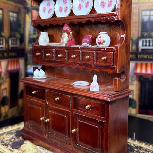 Miniature Dollhouse Decor Replica Walnut Reutter Porcelain County Hutch ...