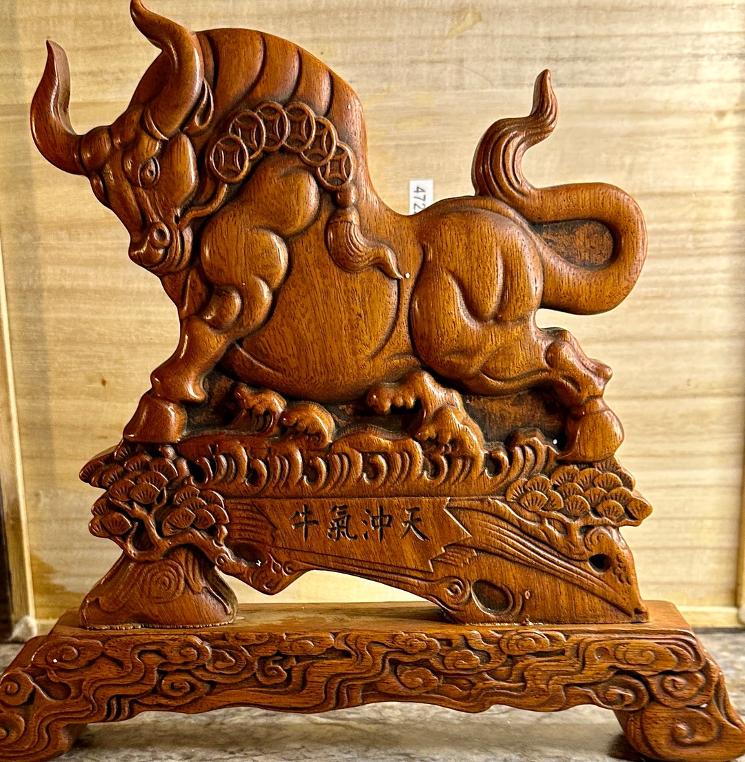 Vintage Beautiful Large Ming Era Bull Screen Rosewood Action Figure ...