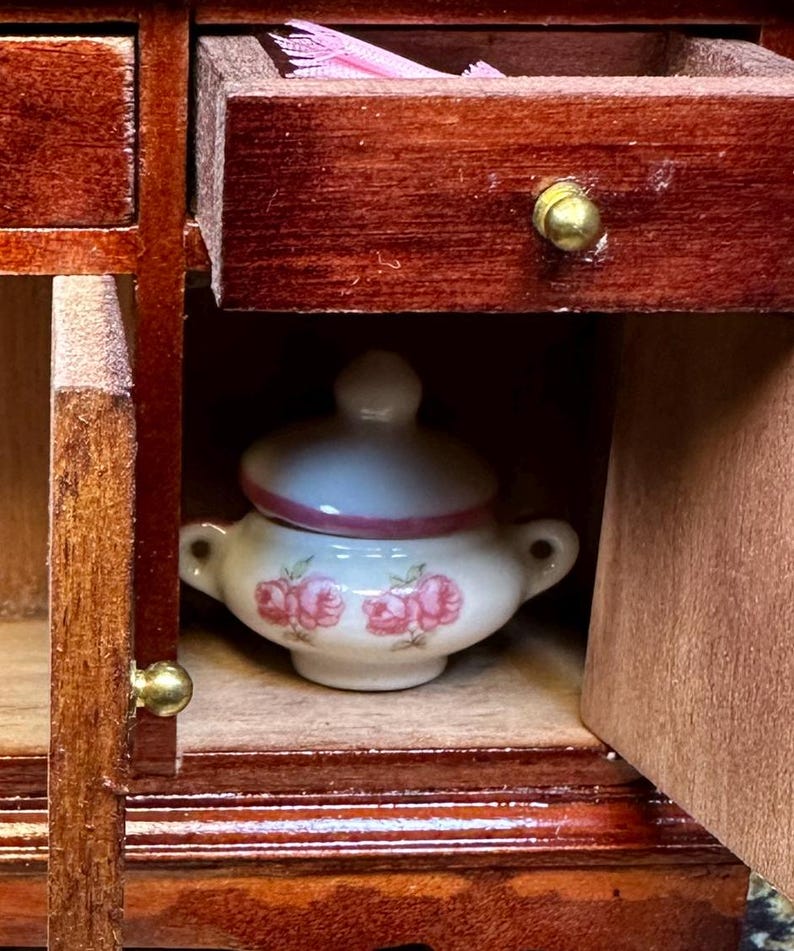 Miniature Dollhouse Decor Replica Walnut Reutter Porcelain County Hutch ...
