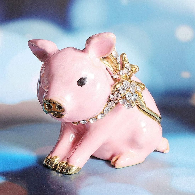 A Sweet Pink Pig Trinket Box With Hinged Lid Metal Alloy Covered With ...