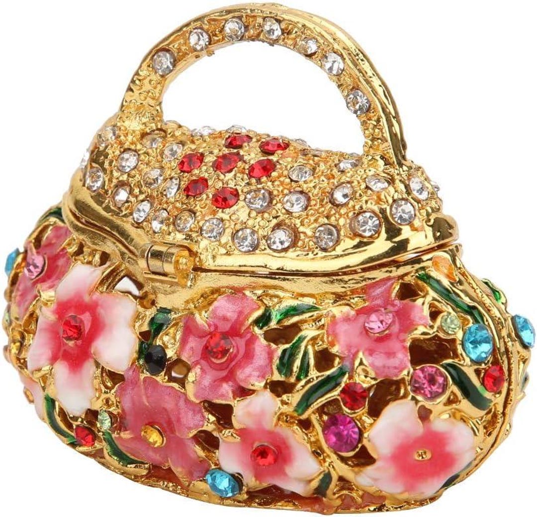 Small Purse Trinket Box Enameled Precious Jewels Rhinestones Encrusted ...