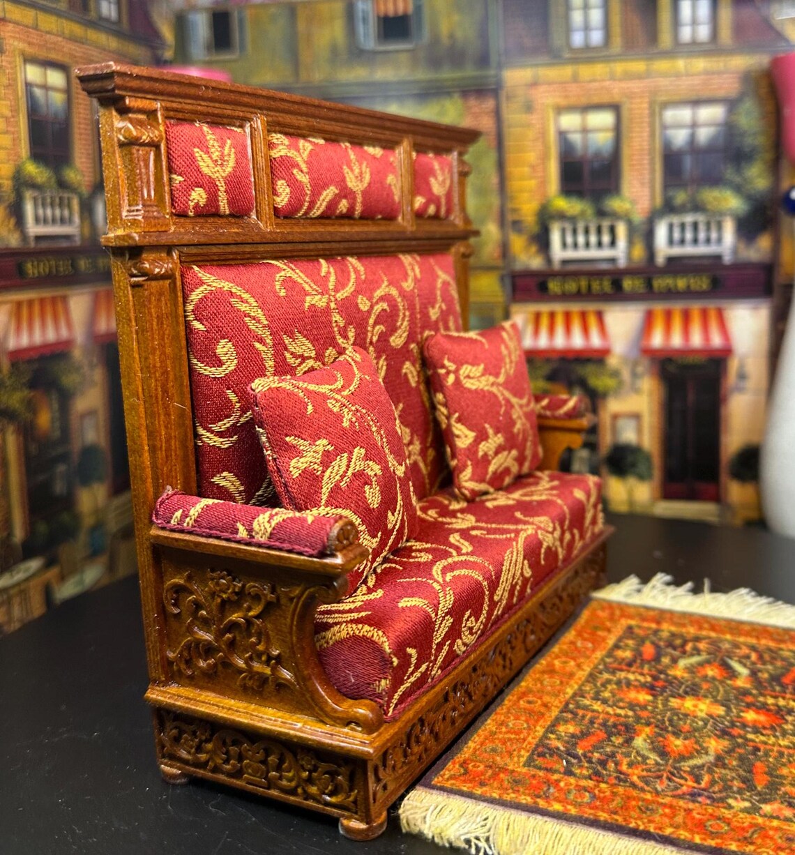 JBM Quality Miniatures Dollhouse Decor Replica Library Bench Walnut ...