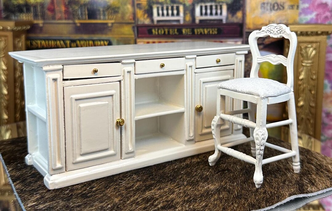 1:12 Town Square Dollhouse Ultra Modern White Kitchen Island Stool or ...