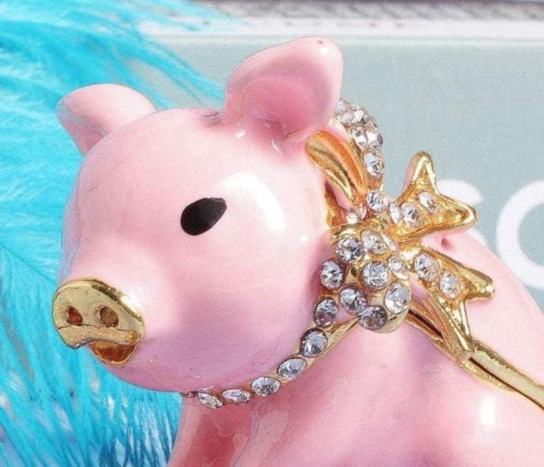 A Sweet Pink Pig Trinket Box With Hinged Lid Metal Alloy Covered With ...