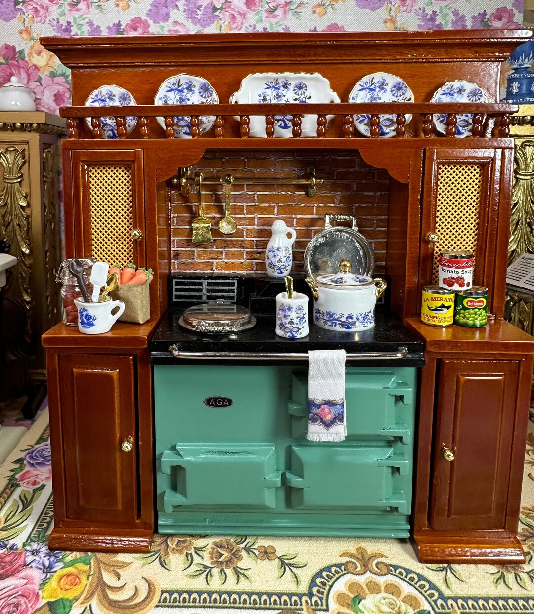 Stunning German Made Miniature Dollhouse Kitchen Decor Replica Walnut ...