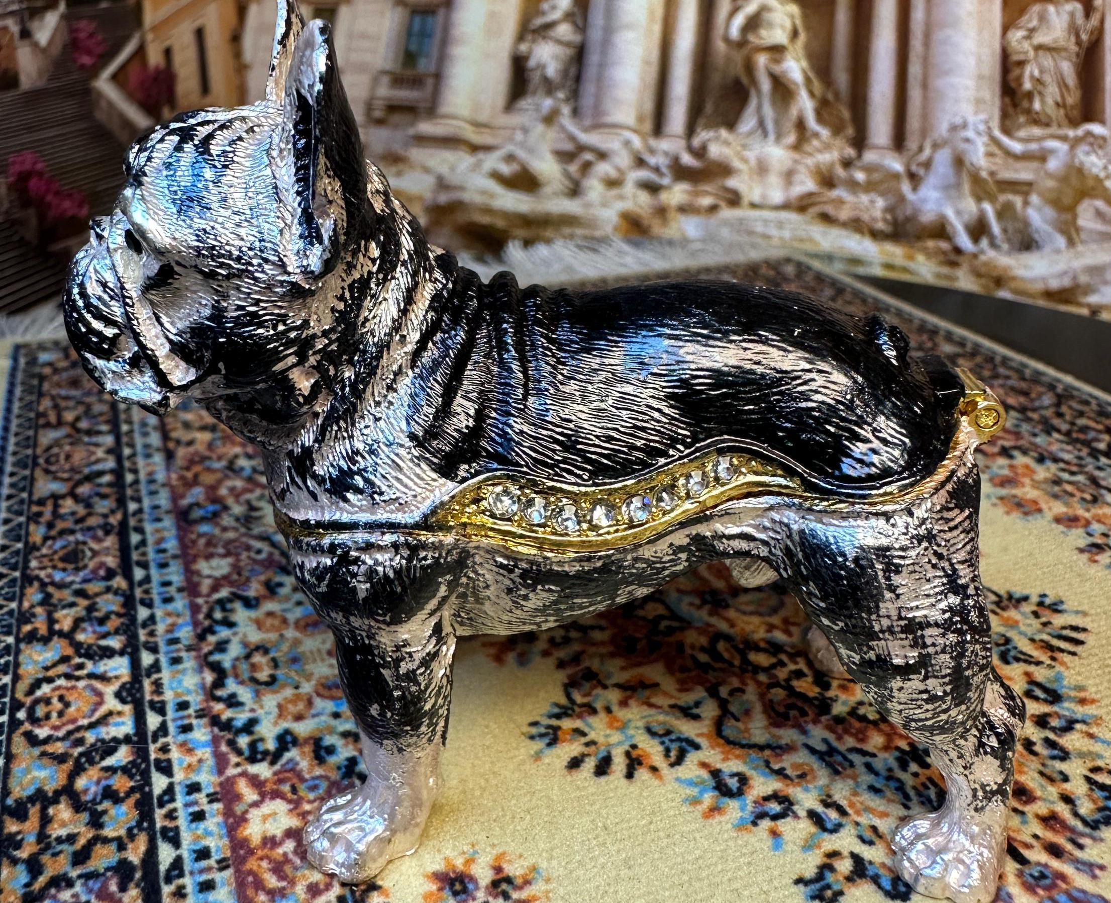 Miniature French Bulldog Metal Alloy Faux Precious Jewels Orange Enamel ...