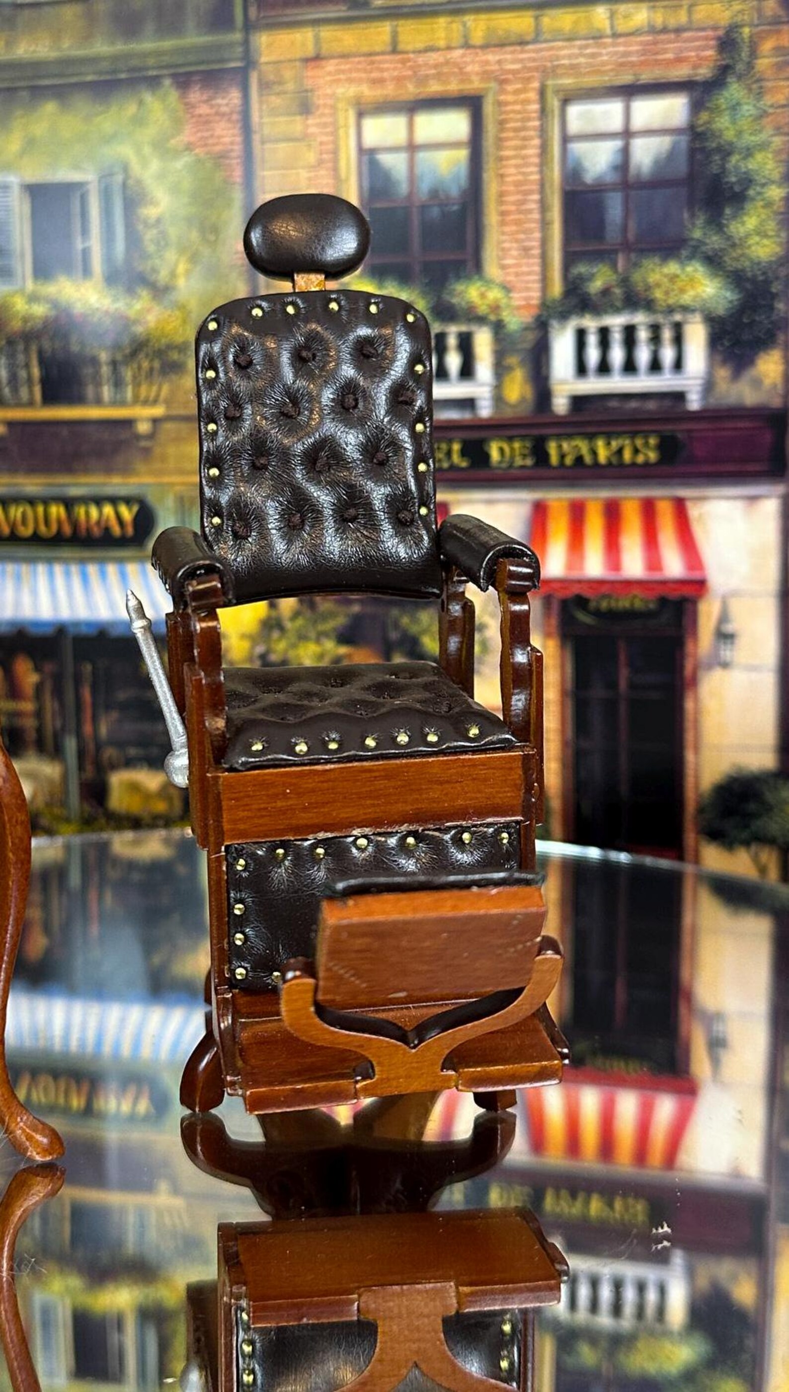 Victorian Barber Chair Miniature Replica – Walnut Finish, Faux Leather ...