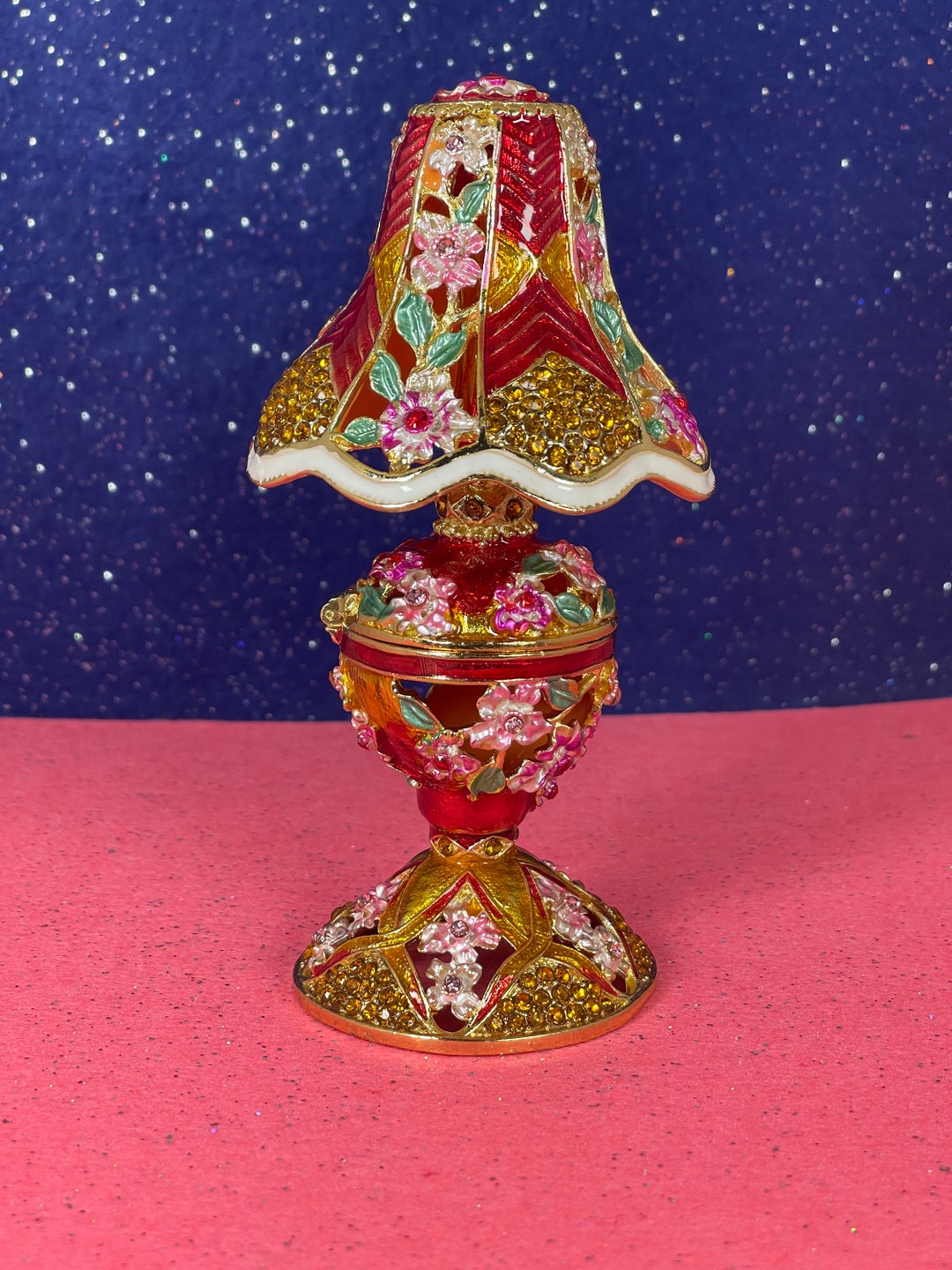 Miniature Enamel Red and Gold Lamp With Red Rhinestones - Etsy