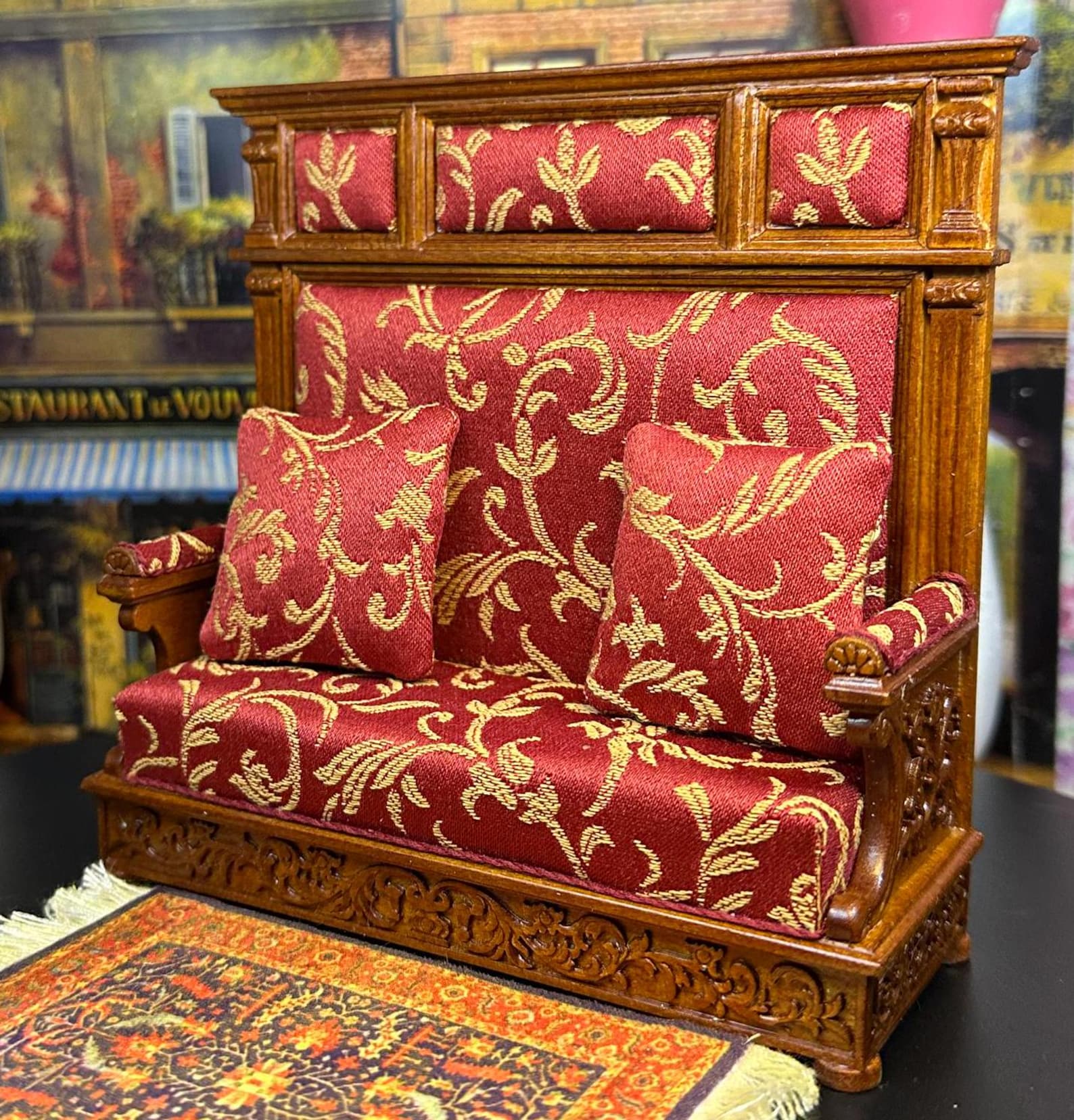 JBM Quality Miniatures Dollhouse Decor Replica Library Bench Walnut ...