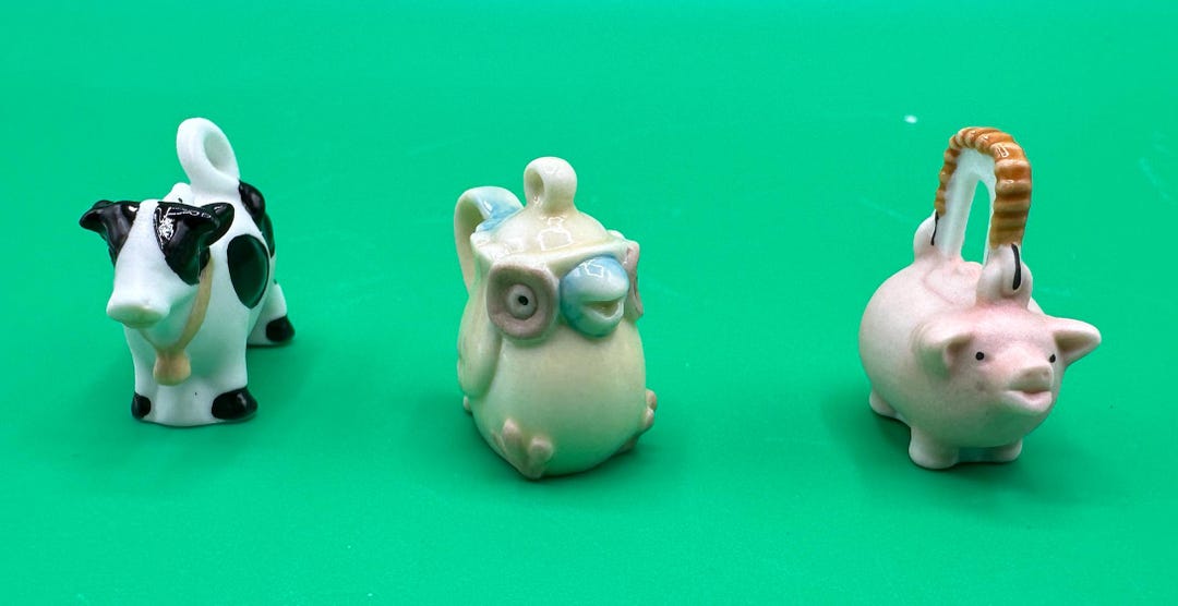 3 French Feves Cow Owl Pig Fired Porcelain Epiphany 3 Kings Day ...