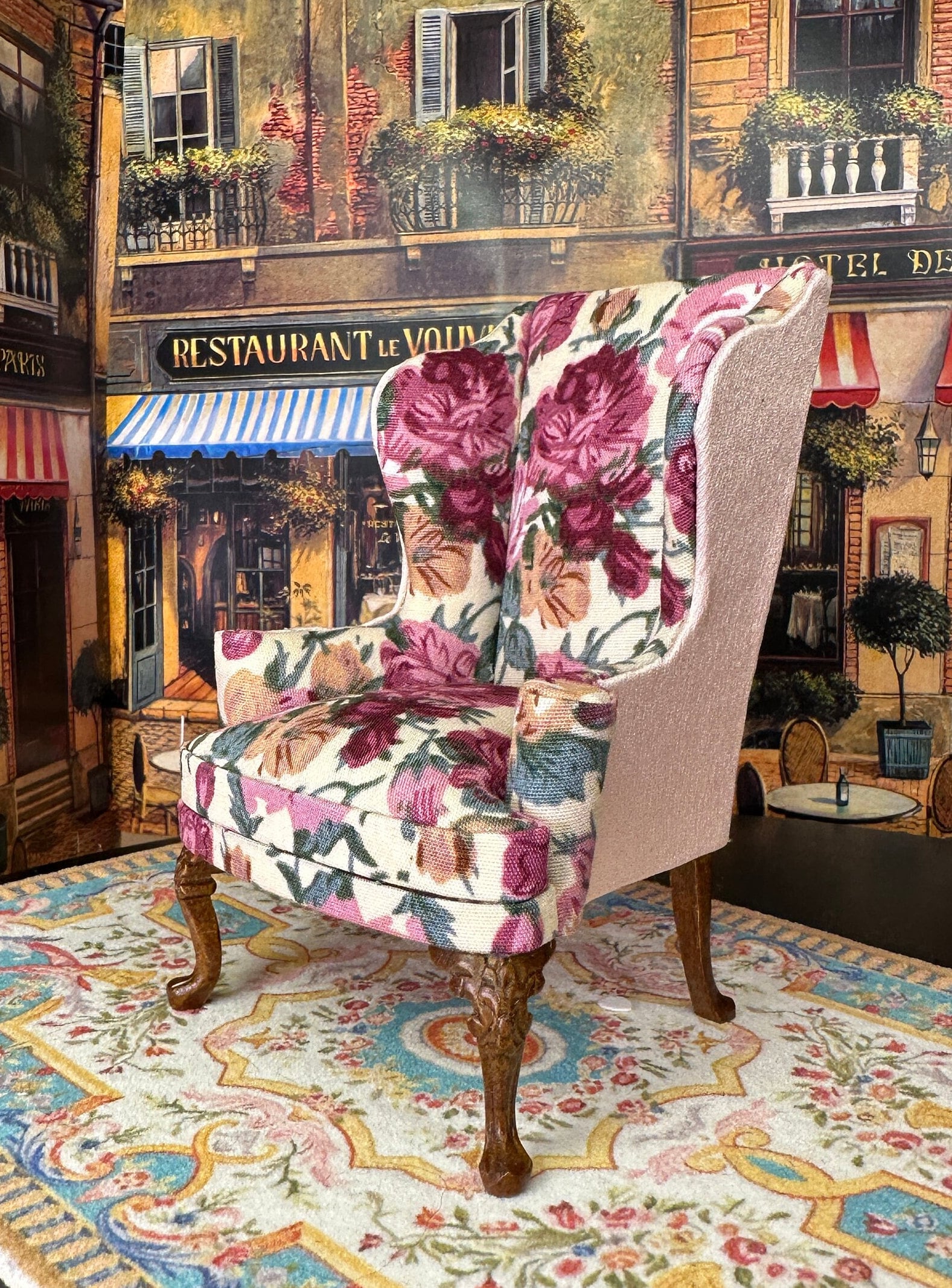Vintage floral wingback chair store