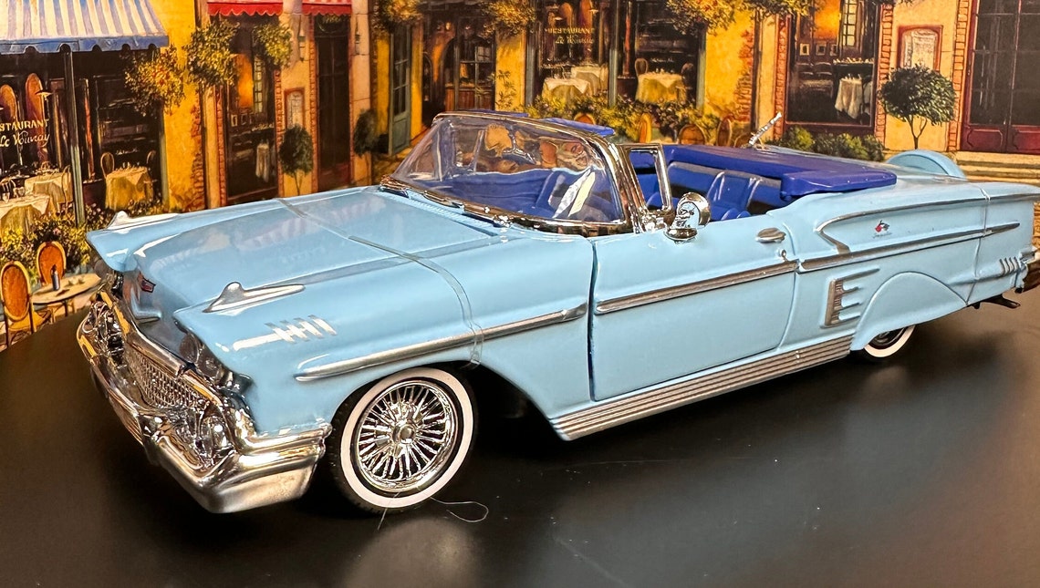 Miniature Replica Die Cast 1958 Chevy Impala Convertible Baby Blue ...