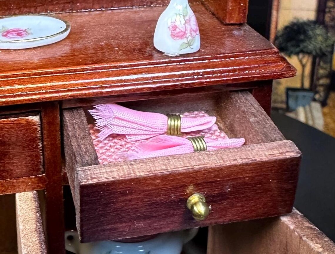 Miniature Dollhouse Decor Replica Walnut Reutter Porcelain County Hutch ...