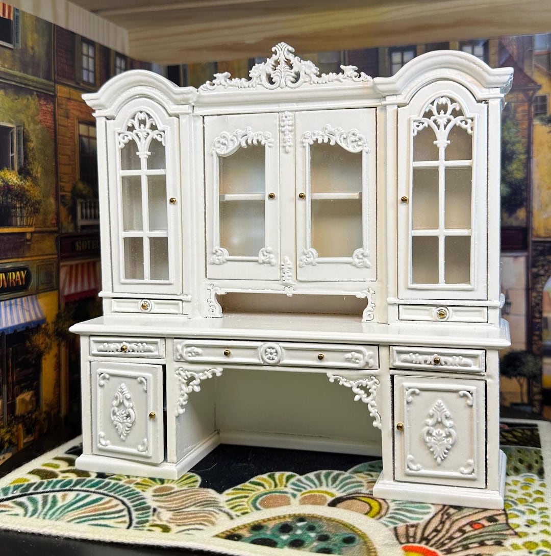 Platinum Town Square Miniature Dollhouse Decor Replica White Breakfront ...