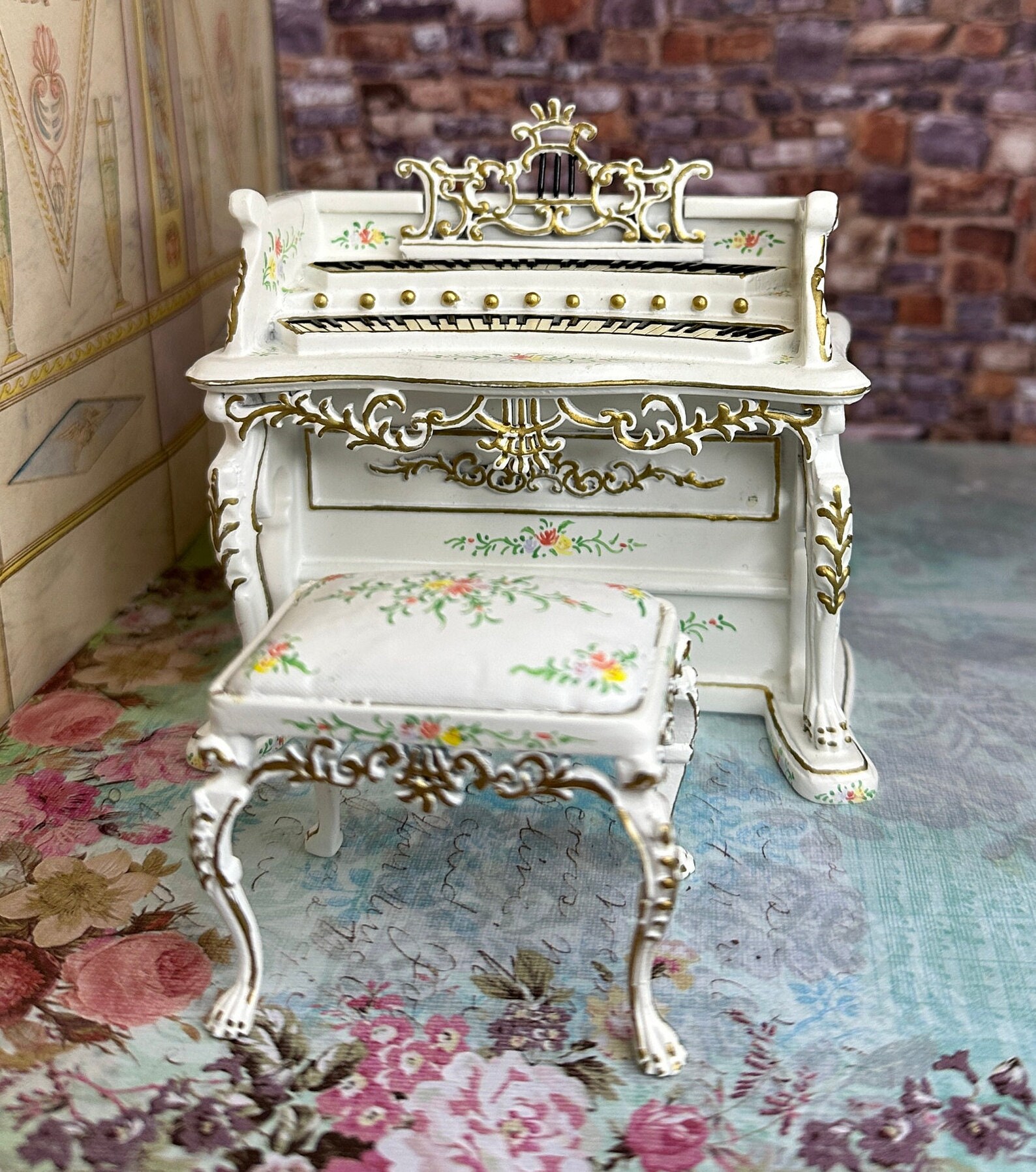 Stunning Miniature Dollhouse Replica Fantasy Lyre French Rococo White ...