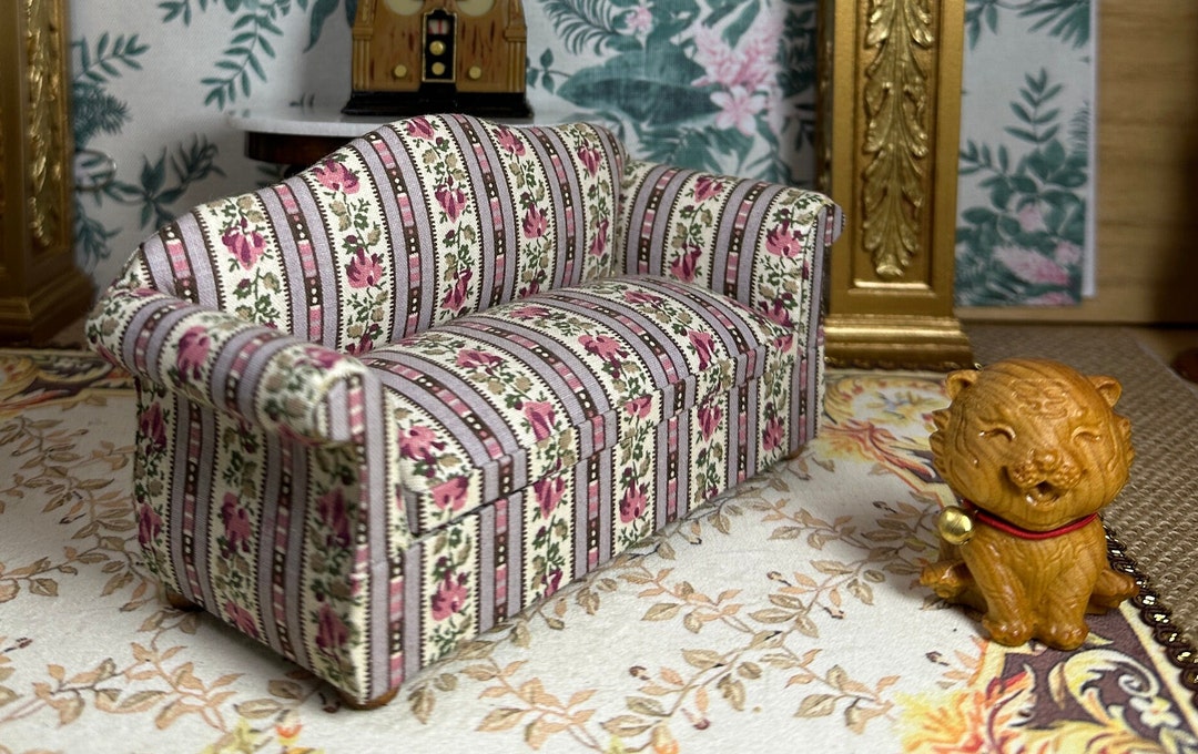 Miniature Dollhouse Decor Replica Modern Sofa Lilac Flora Striped ...