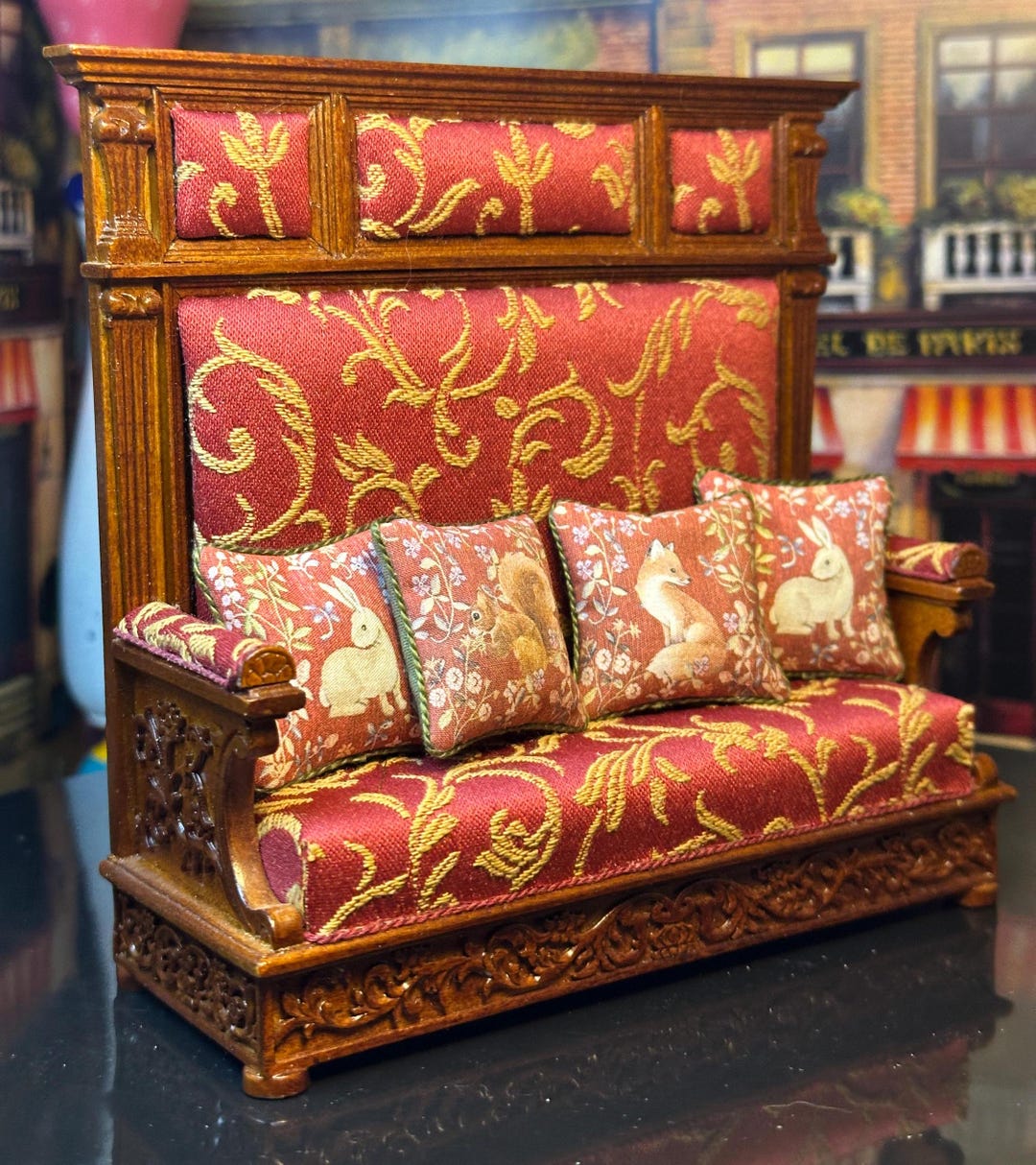 JIAYI Quality Miniatures Dollhouse Decor Replica Walnut Library Bench ...