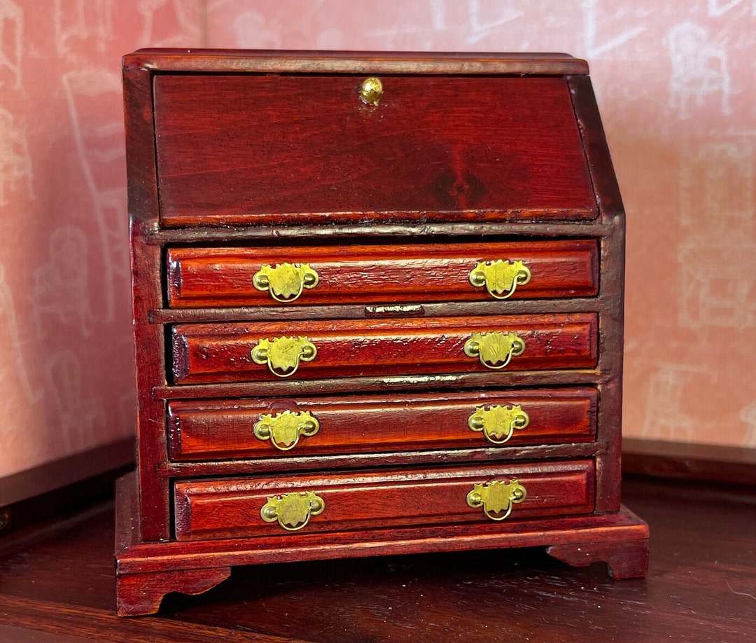 Dollhouse Scale Mahogany Cabinet With 4 Drawers Open Close Cubbies ...