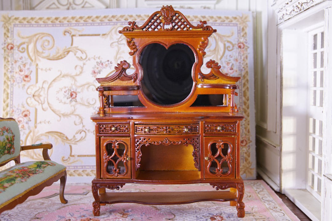 Elegant Miniature Dollhouse Scale Traditional Rococo Sideboard, Hutch ...