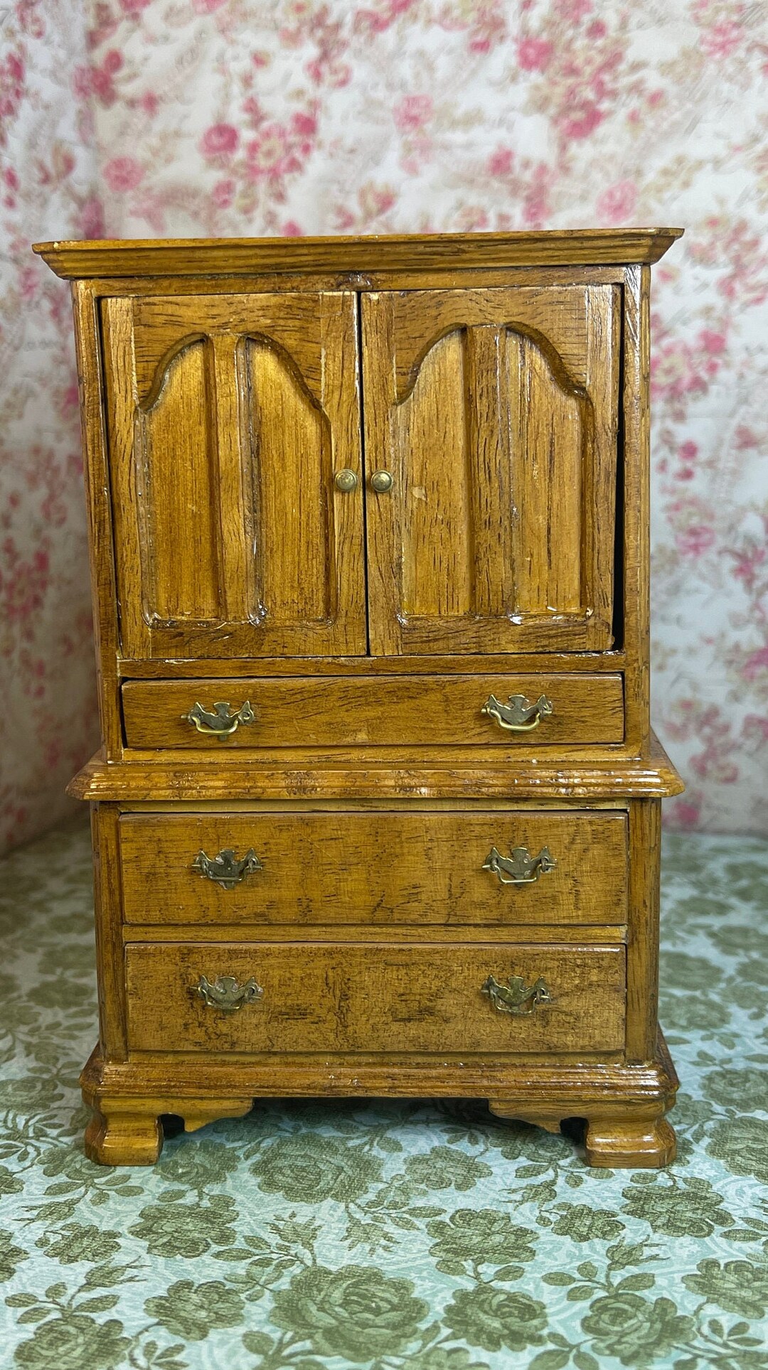 Pre 1989 Dollhouse Scale Chest on Chest Armoire Oak 2 Door Cabinet ...