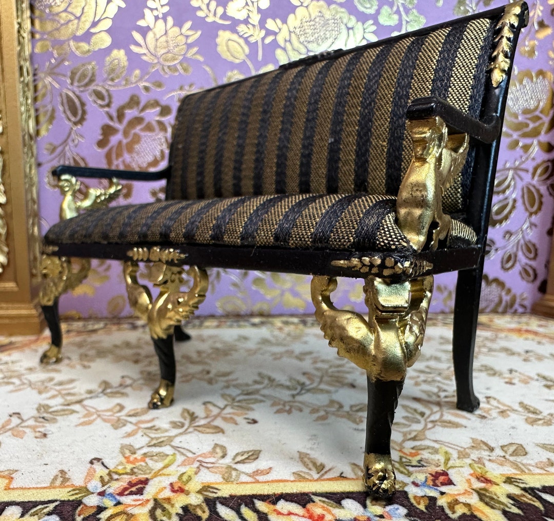 Bespaq Limited Edition Very Rare Miniature Dollhouse Decor Replica Empire Settee Black Gold ...