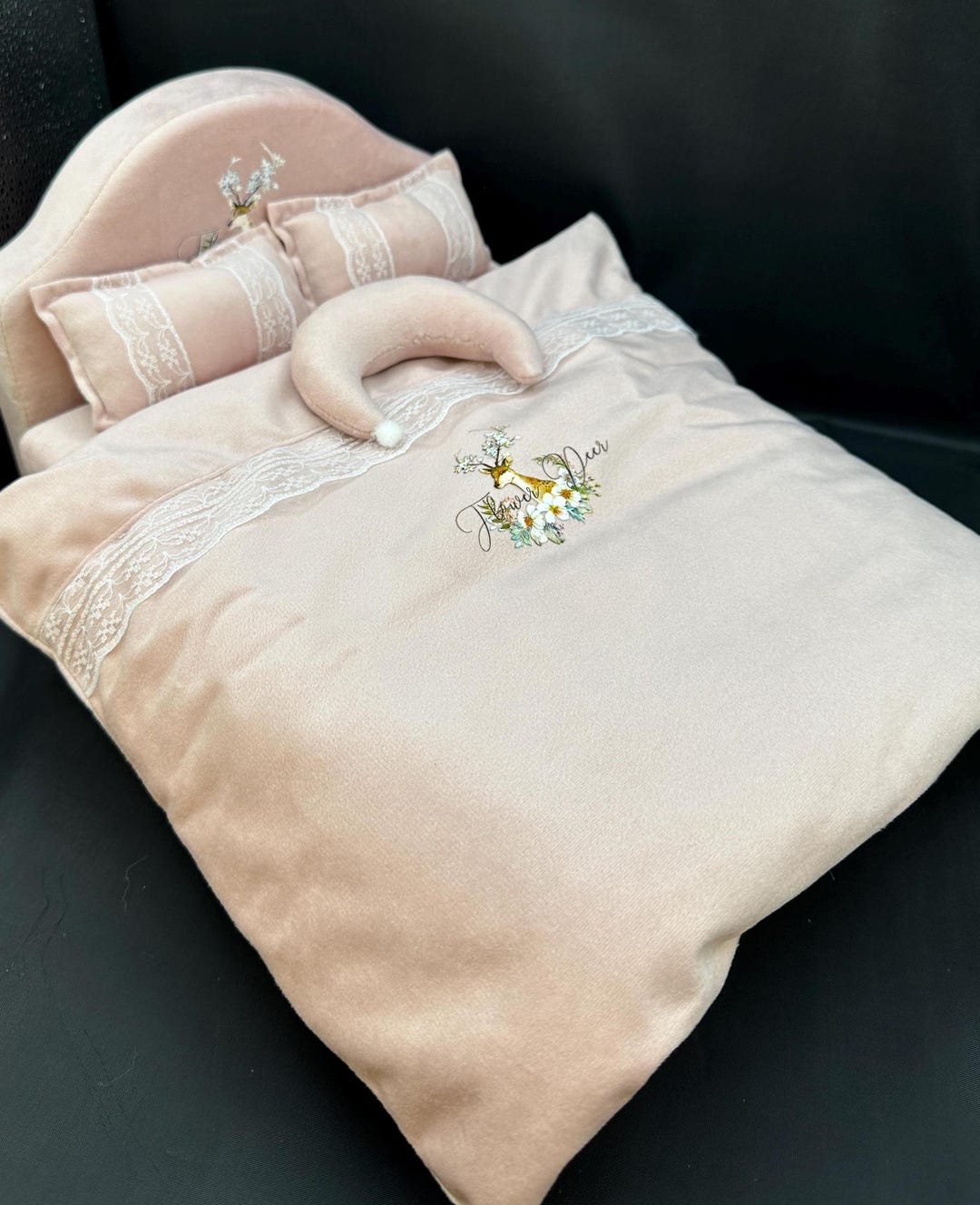 1:6 Miniature Scale Action Figure Doll Bed Pink Velvet 2 Piece Bed With ...