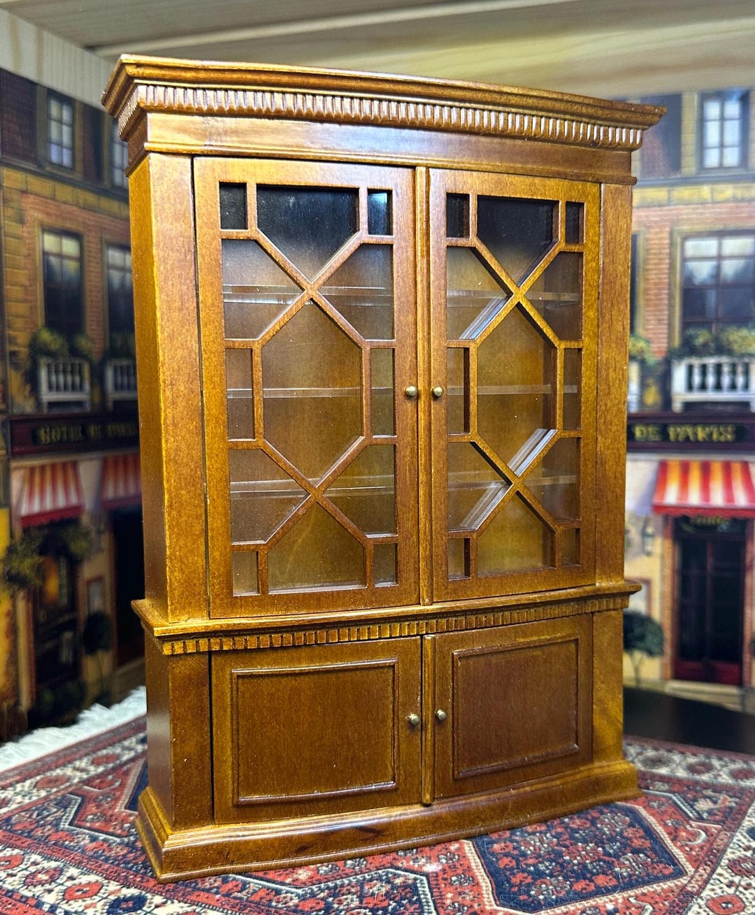 JBM Quality Miniatures Dollhouse Decor Walnut Georgian Style Cabinet ...