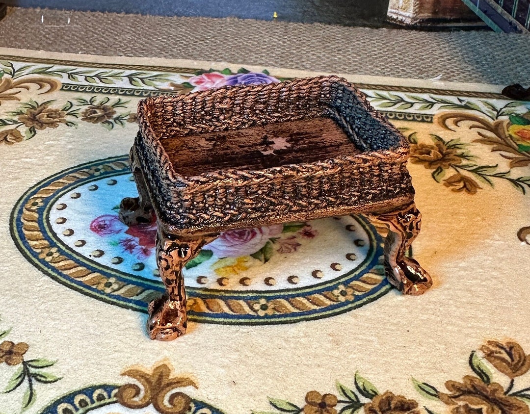 Vintage Very Unique Miniature Dollhouse Decor Mahogany Wicker Basket ...