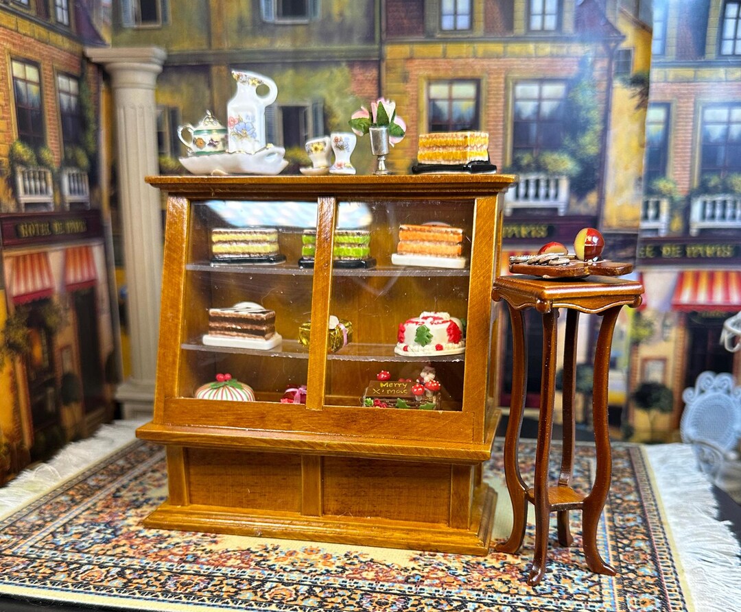 JBM and Aztec Miniatures Room Box Walnut Bakery Shop Tall Snack Table 8 ...