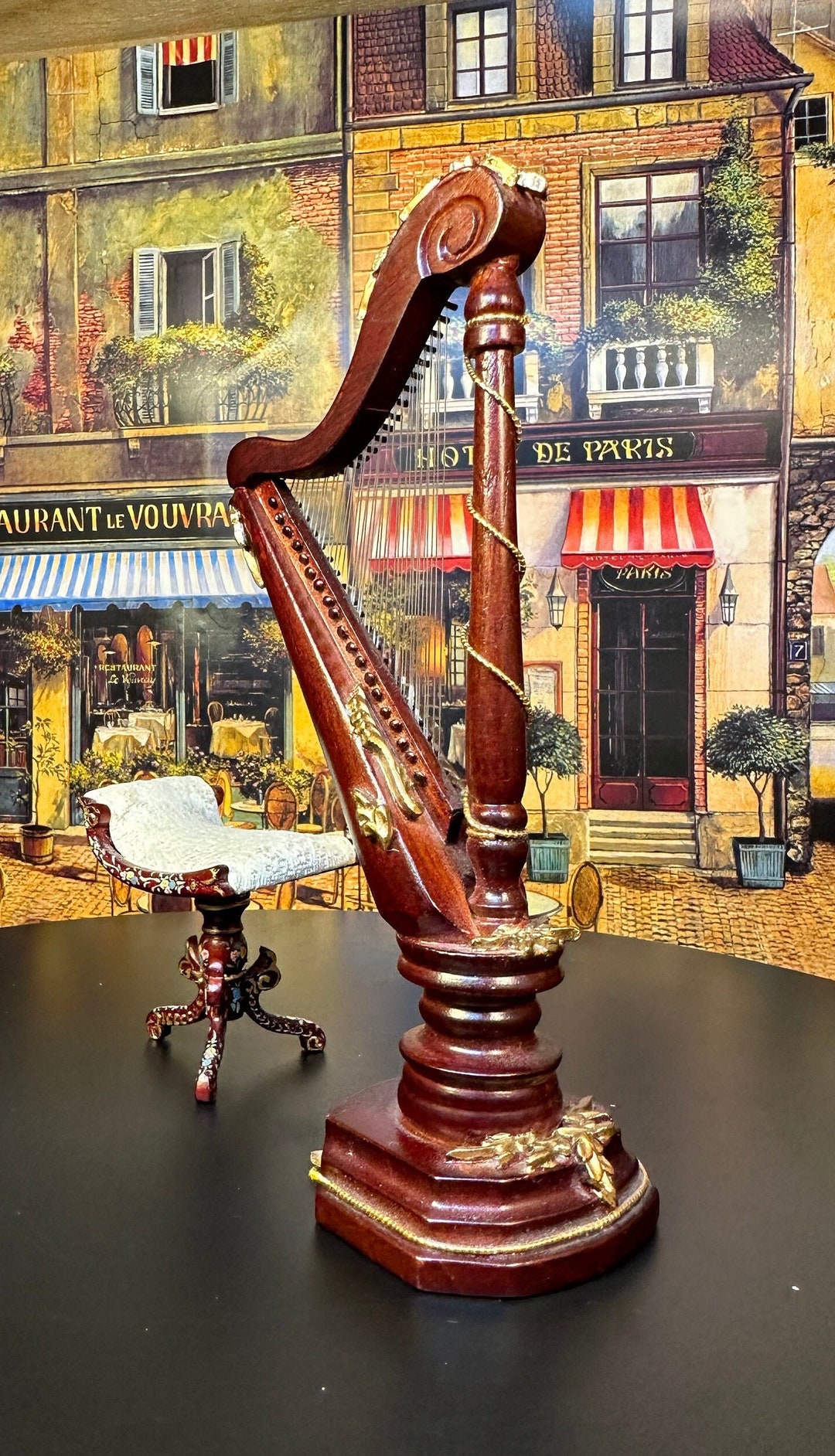 Vintage Harp Bench Vintage Dollhouse Decor Replica Victorian Mahogany ...