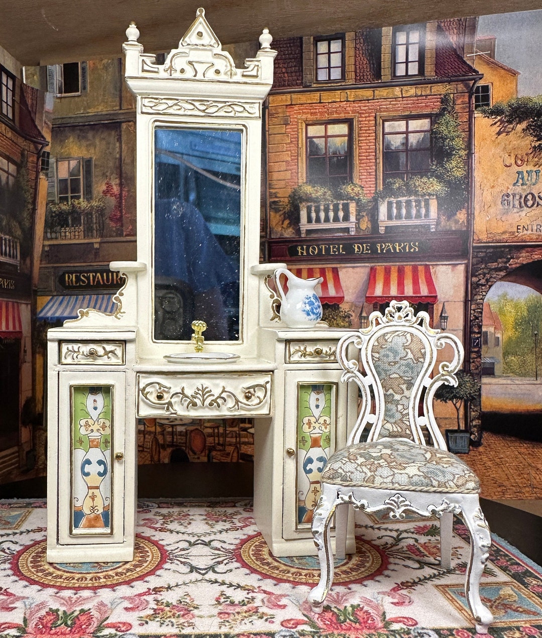 Miniature Dollhouse Decor Replica White Gold Green Platinum Bathroom ...