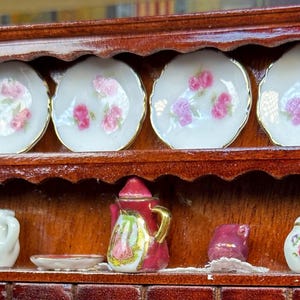 Miniature Dollhouse Decor Replica Walnut Reutter Porcelain County Hutch ...
