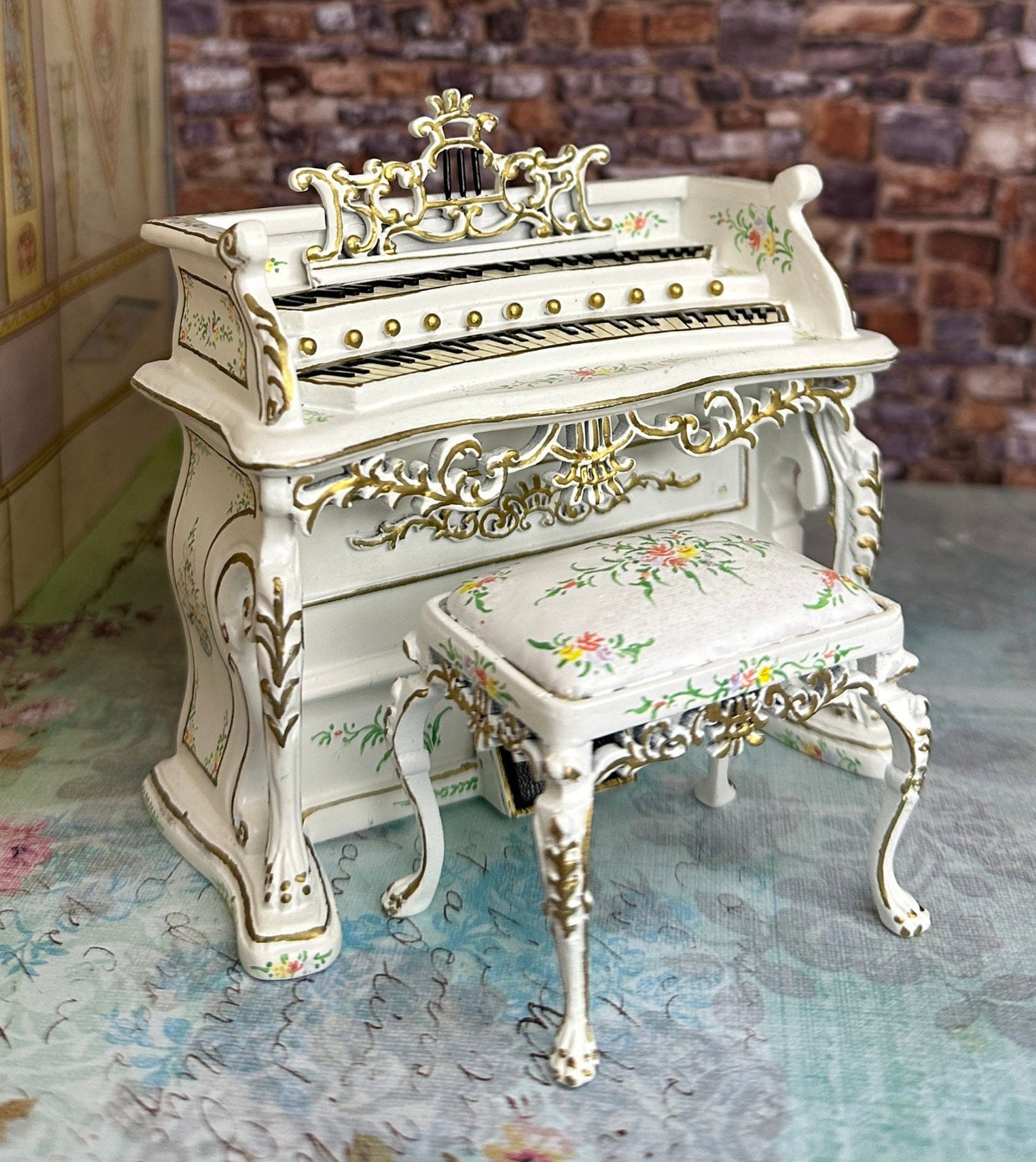 Stunning Miniature Dollhouse Replica Fantasy Lyre French Rococo White ...